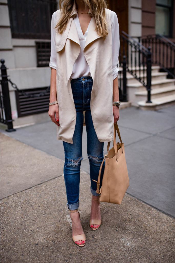 Draped Trench Vest + Madewell Medium Transport Tote - Katie's Bliss